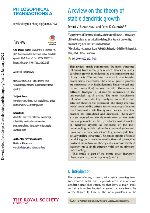 (PDF) A review on the theory of stable dendritic growth