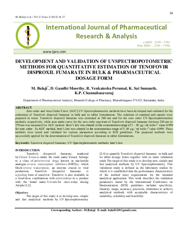 (PDF) Development and Validation of Uvspectropotometric Methods for ... (PDF) Development and Validation of Uvspectropotometric Methods for ...