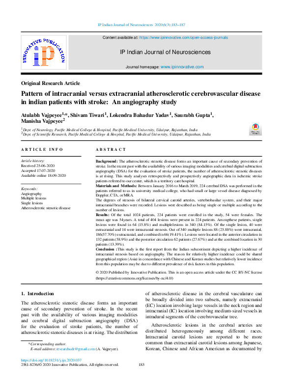 (PDF) Pattern of intracranial versus extracranial atherosclerotic cerebrovascular disease in ...