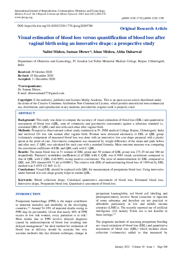 (PDF) Visual estimation of blood loss versus quantification of blood ...
