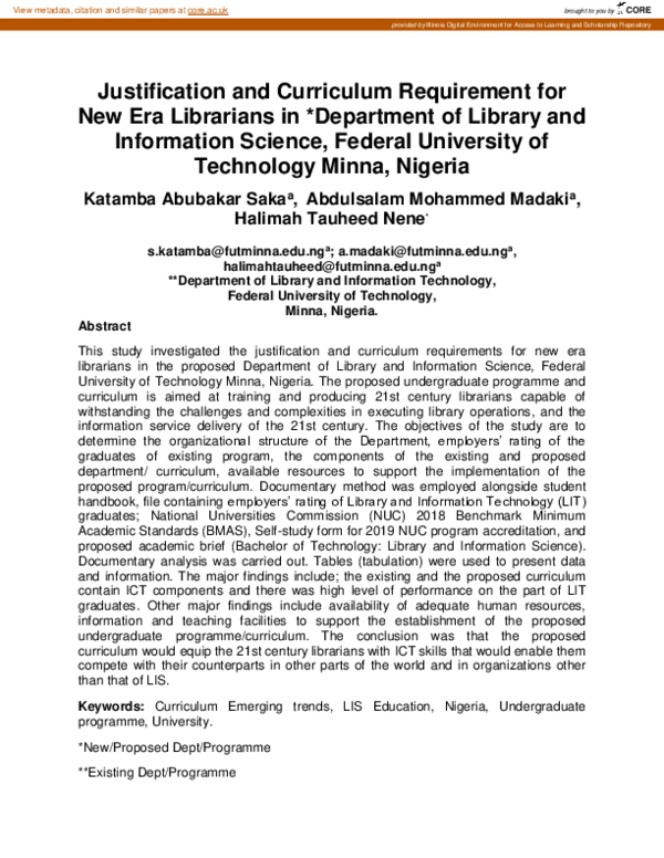 (PDF) Justification and curriculum requirements for new era librarians ...