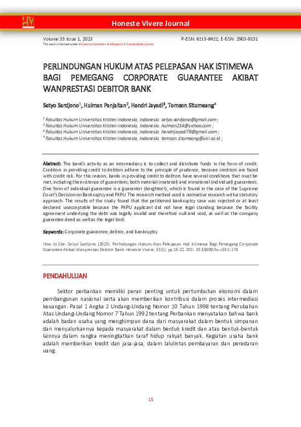 (PDF) Perlindungan Hukum Atas Pelepasan Hak Istimewa Bagi Pemegang ...