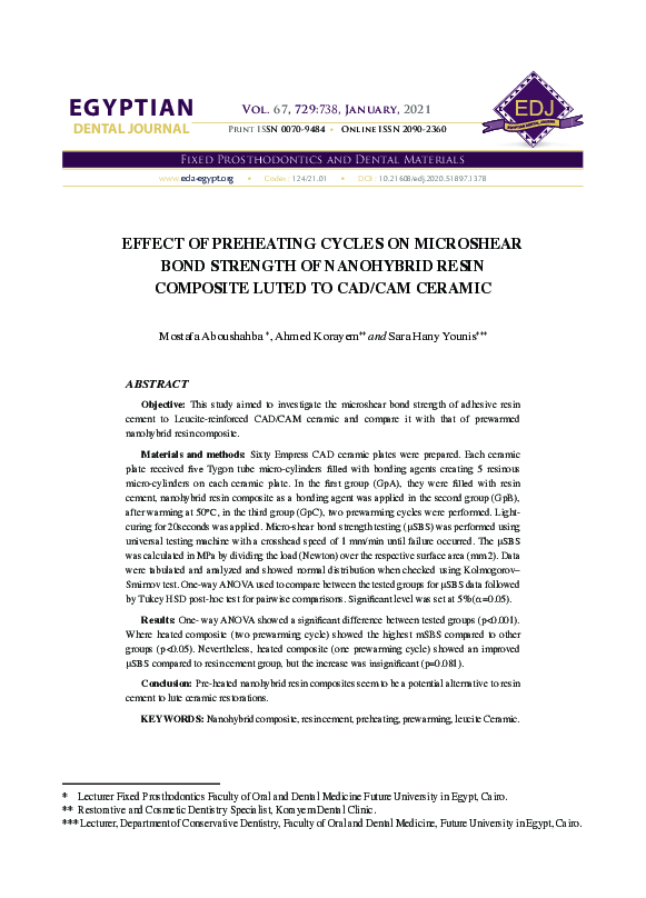 Pdf Effect Of Preheating Cycles On Microshear Bond Strength Of