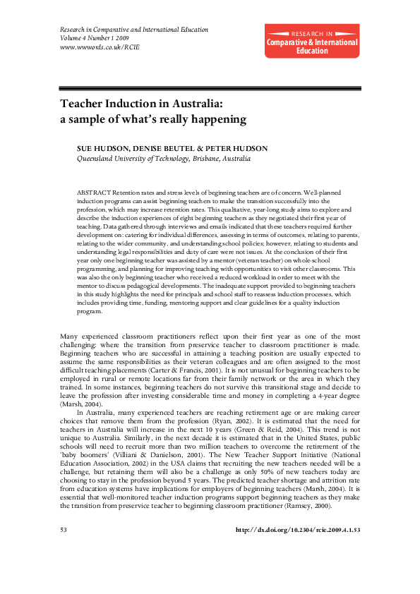 (PDF) Teacher Induction in Australia: A Sample of What's Really Happening