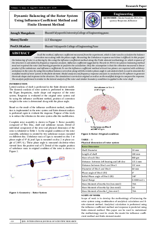 (PDF) Dynamic Balancing of the Rotor System Using Influence Coeffcient Method and Finite Element ...