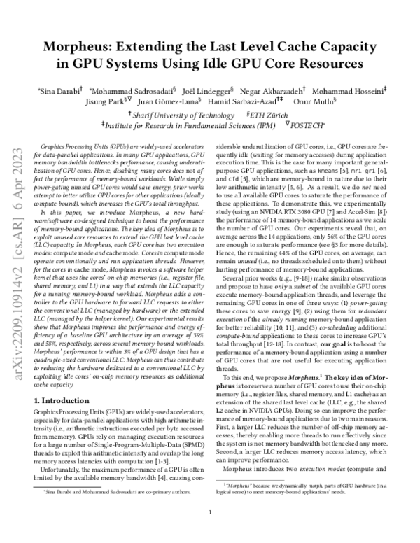 (PDF) Morpheus: Extending the Last Level Cache Capacity in GPU Systems Using Idle GPU Core Resources