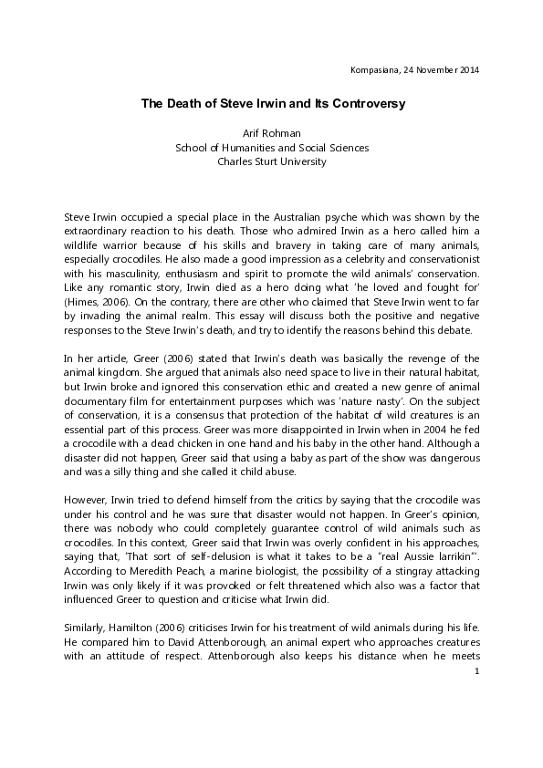 (PDF) The Death of Steve Irwin and Its Controversy