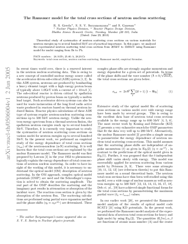 (PDF) The Ramsauer model for the total cross sections of neutron ...