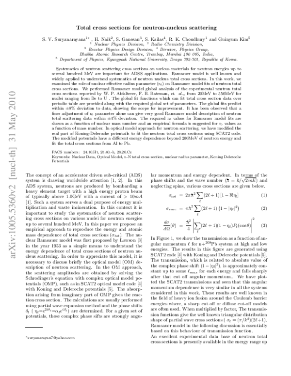 (PDF) Total Cross Sections for Neutron Nucleus Scattering