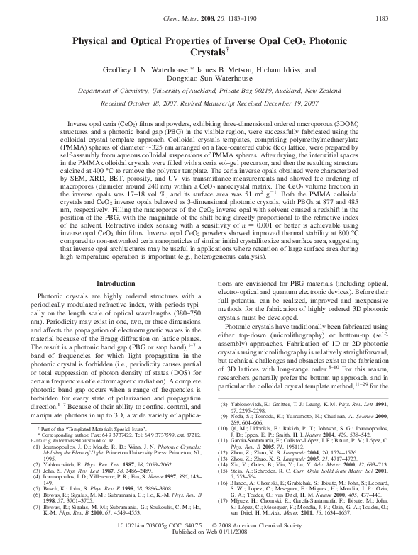 (PDF) Physical and Optical Properties of Inverse Opal CeO2 Photonic Crystals