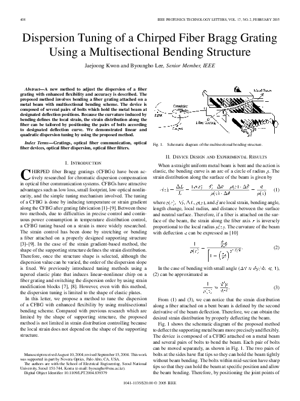 (PDF) Dispersion tuning of a chirped fiber Bragg grating using a multisectional bending structure