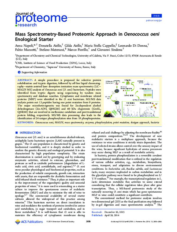 (PDF) Mass Spectrometry-Based Proteomic Approach in Oenococcus oeni Enological Starter