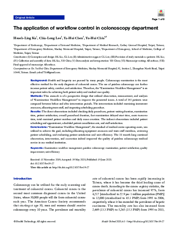(PDF) The application of workflow control in colonoscopy department