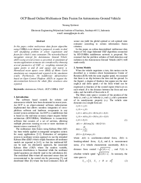Pdf Ocp Based Online Multisensor Data Fusion For Autonomous Ground Vehicle