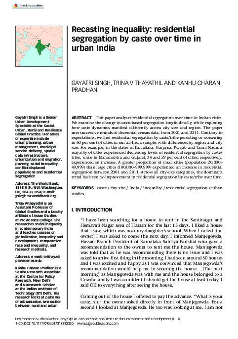 (PDF) Recasting inequality: residential segregation by caste over time ...