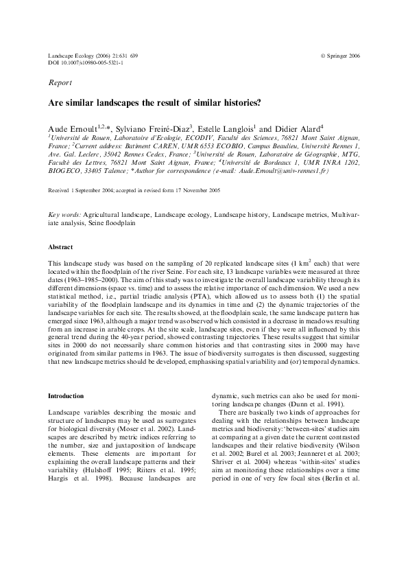 (PDF) Are similar landscapes the result of similar histories?
