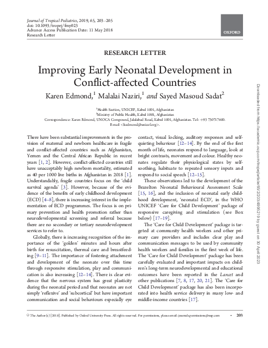 (PDF) Improving Early Neonatal Development in Conflict-affected ...