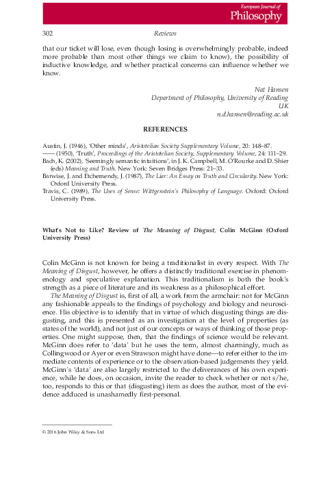 (PDF) What's Not to Like? Review of The Meaning of Disgust, Colin ...