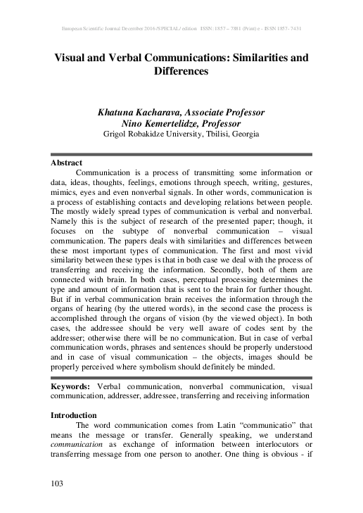 (PDF) Visual and Verbal Communications: Similarities and Differences