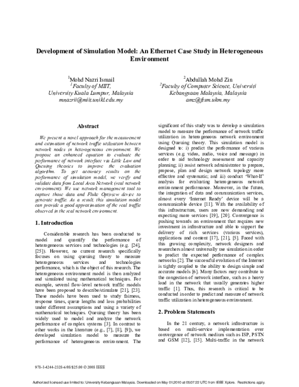 (PDF) Development of simulation model: An ethernet case study in heterogeneous environment