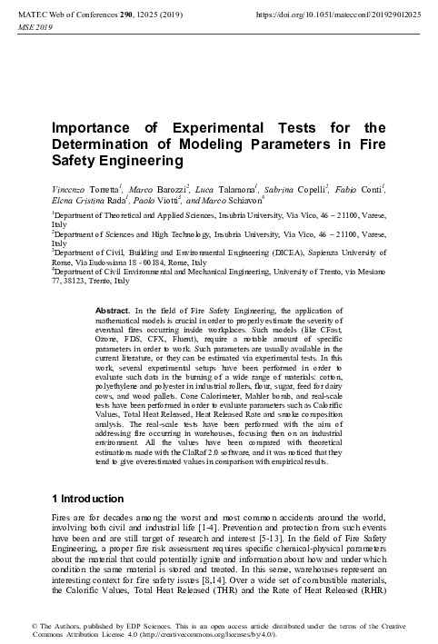 Pdf Importance Of Experimental Tests For The Determination Of Modeling Parameters In Fire