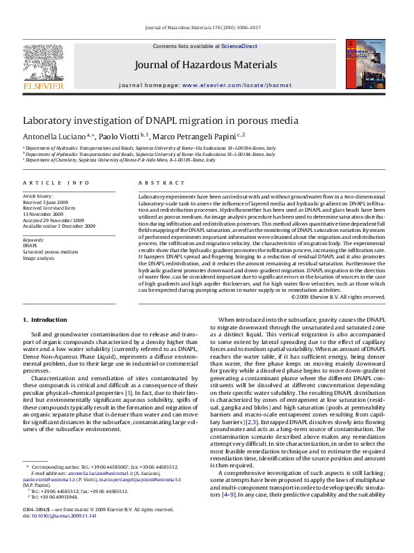 (PDF) Laboratory investigation of DNAPL migration in porous media