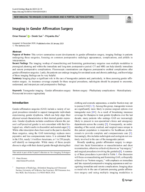 (PDF) Imaging in Gender Affirmation Surgery | omar hassan - Academia.edu