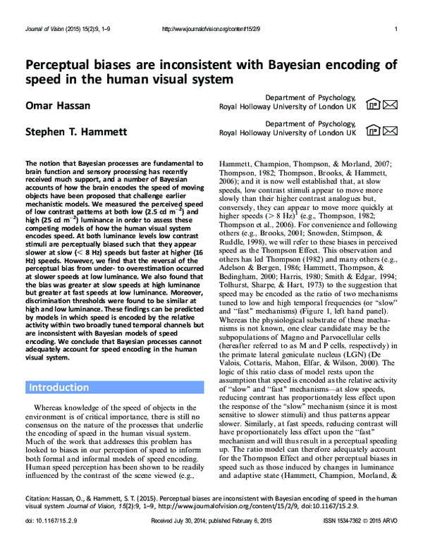 (PDF) Perceptual biases are inconsistent with Bayesian encoding of ...