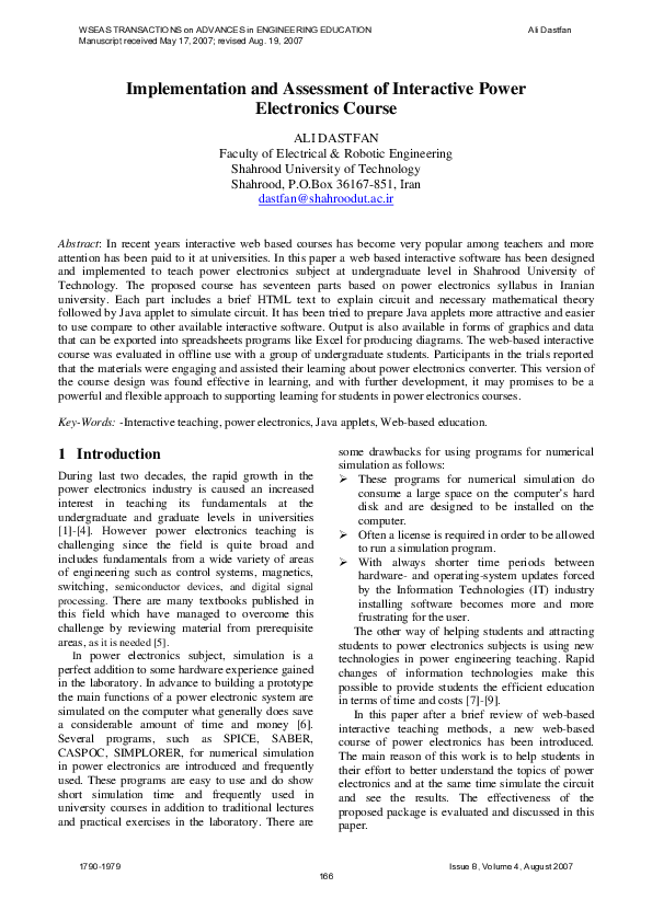 (PDF) Implementation and Assessment of Interactive Power Electronics Course