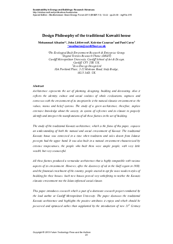 (PDF) Design Philosophy of the Traditional Kuwaiti House