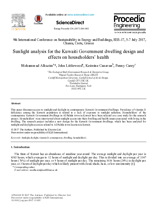 (PDF) Sunlight analysis for the Kuwaiti Government dwelling design and effects on householders ...