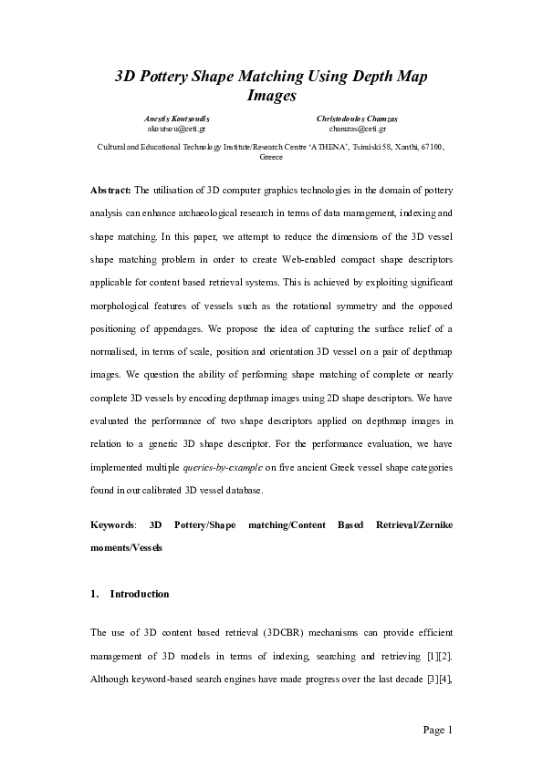 (PDF) 3D pottery shape matching using depth map images