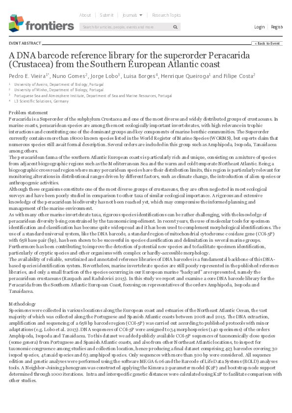 (PDF) A DNA barcode reference library for the superorder Peracarida ...