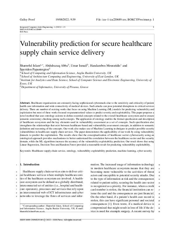 Pdf Vulnerability Prediction For Secure Healthcare Supply Chain Service Delivery