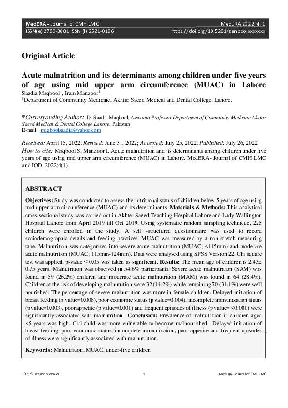 (PDF) Acute malnutrition and its determinants among children under five ...