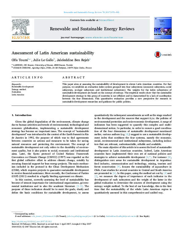 (PDF) Assessment of Latin American sustainability