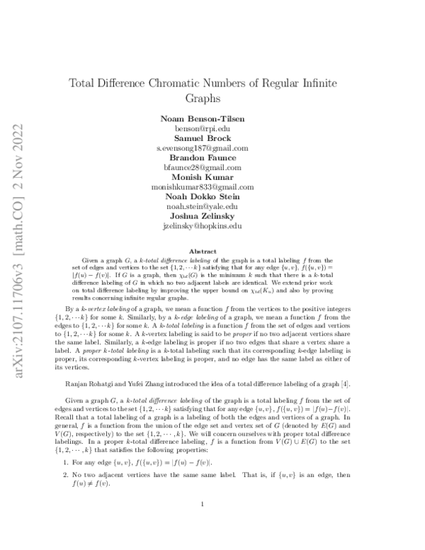 (PDF) Total Difference Labeling of Regular Infinite Graphs
