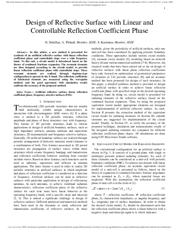 (PDF) Design of Reflective Surface With Linear and Controllable ...