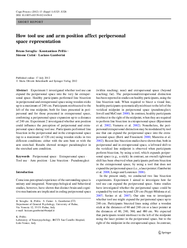 (PDF) How tool use and arm position affect peripersonal space ...