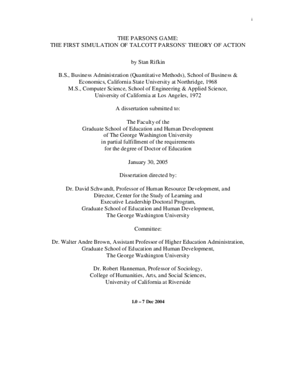 (PDF) The parsons game : the first simulation of Talcott Parsons ...