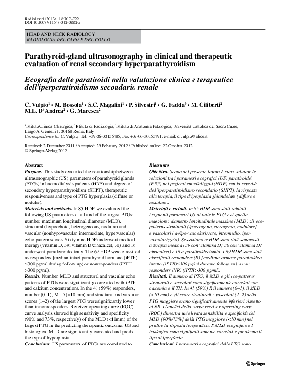 (PDF) Parathyroid-gland ultrasonography in clinical and therapeutic evaluation of renal ...