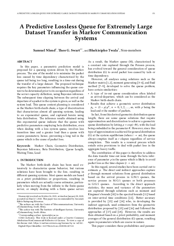 Pdf Predictive Lossless Queue For Extremely Large Dataset Transfer In Markov Communication Systems