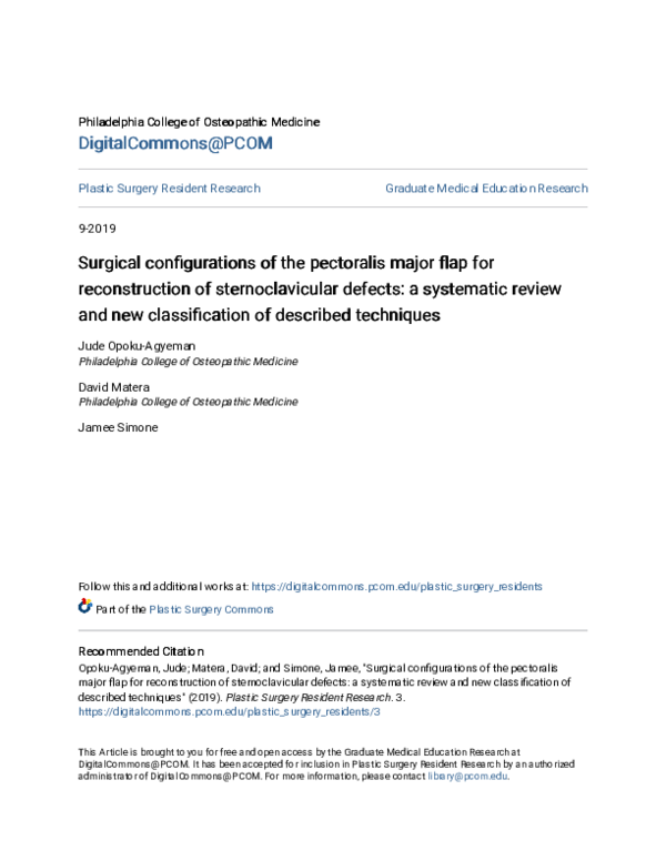 (PDF) Reconstruction of sternal defects with pectoralis major muscle flap