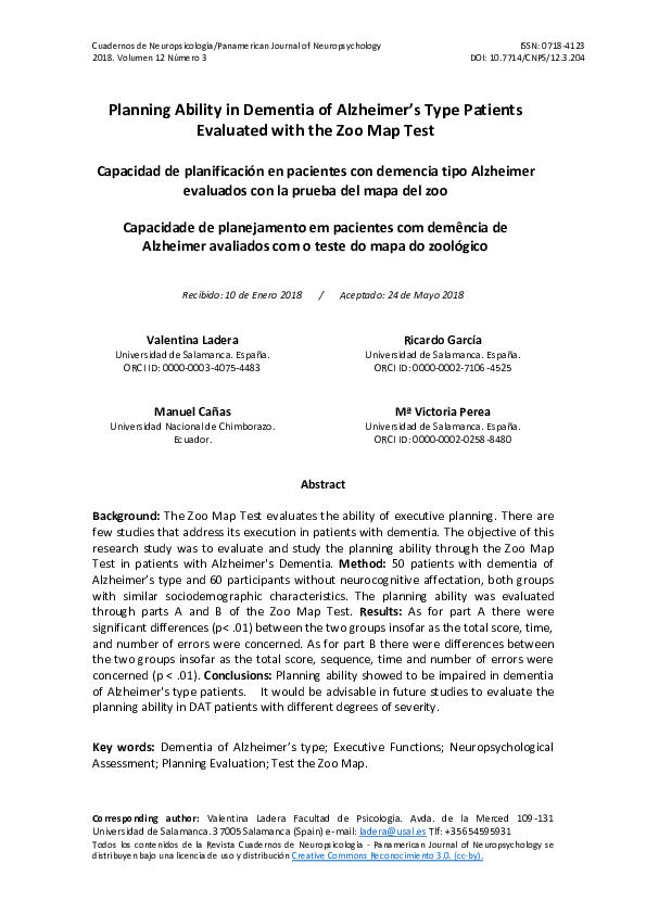 (PDF) Planning Ability in Dementia of Alzheimer’s Type Patients ...