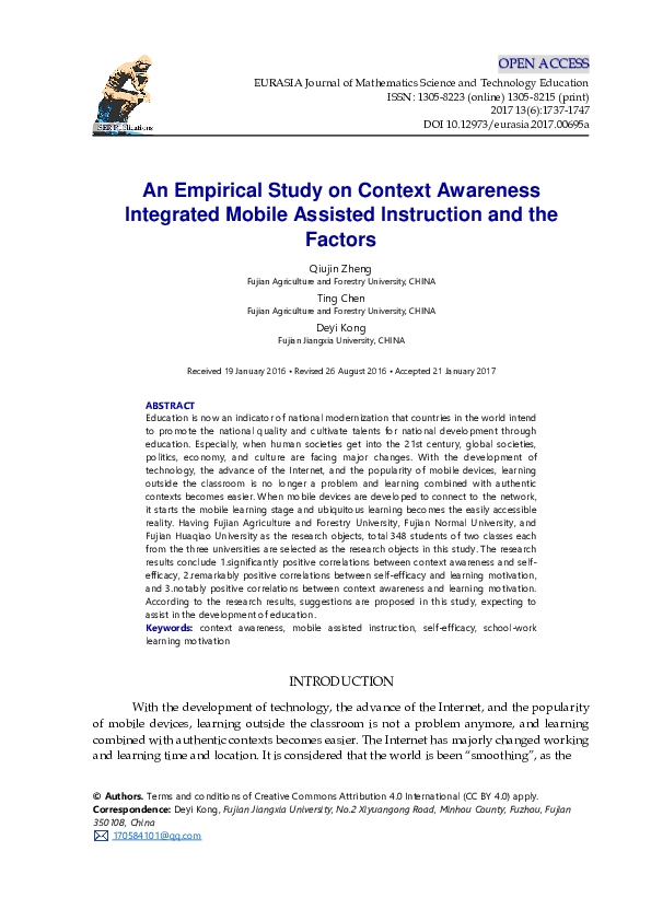 (PDF) An Empirical Study on Context Awareness Integrated Mobile Assisted Instruction and the Factors