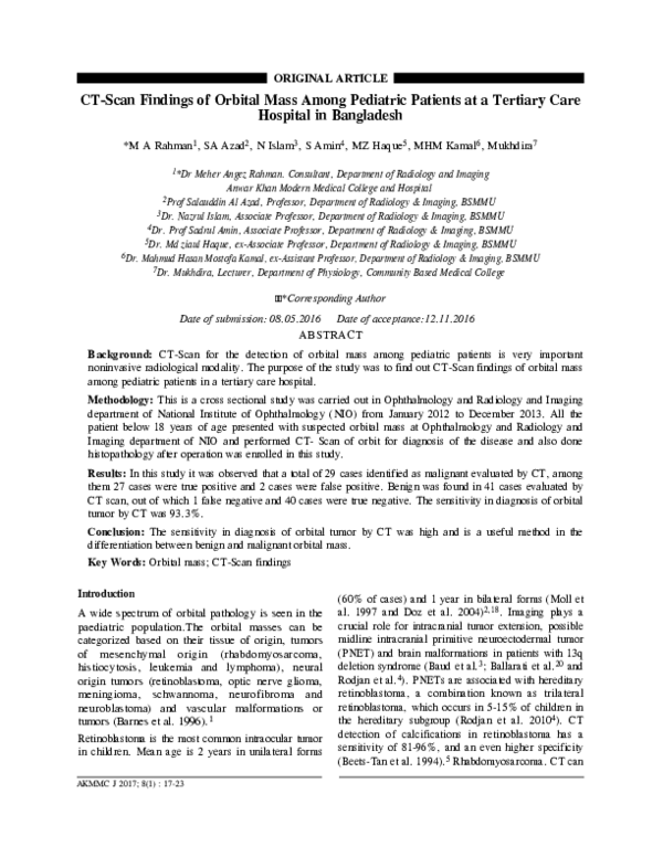 (PDF) CT-Scan Findings of Orbital Mass Among Pediatric Patients at a ...