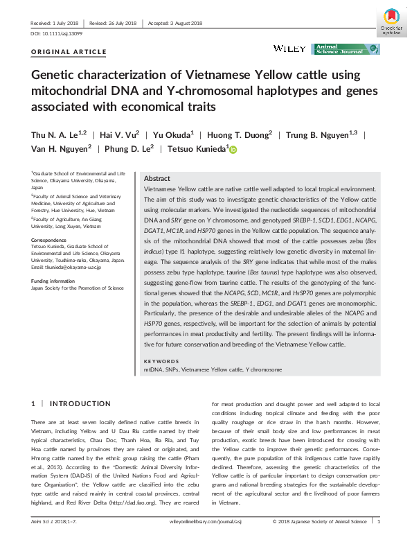 (PDF) Genetic characterization of Vietnamese Yellow cattle using ...