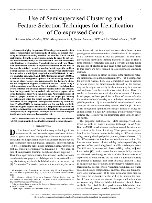 Pdf Use Of Semisupervised Clustering And Feature Selection Techniques