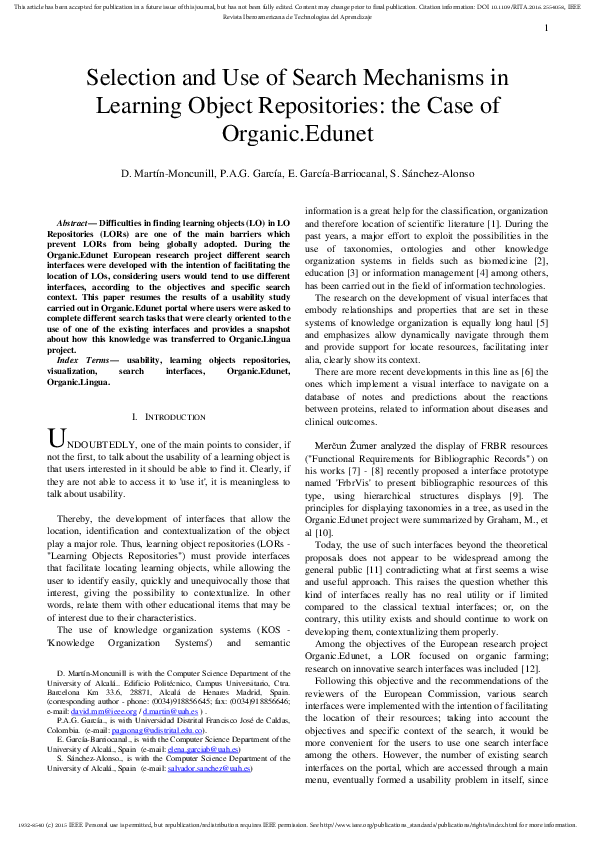 (PDF) Selection and Use of Search Mechanisms in Learning Object Repositories: the Case of ...
