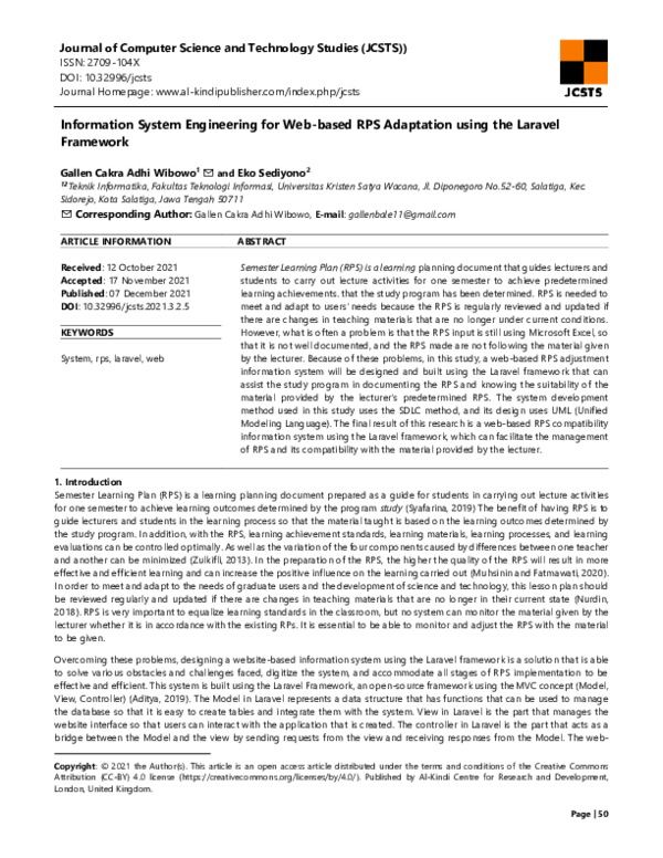 (PDF) Information System Engineering for Web-based RPS Adaptation using the Laravel Framework